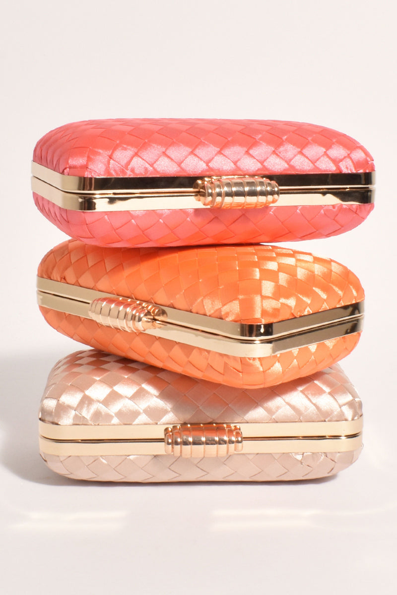 ADORNE ACCESSORIES Aurelia Satin Plait Structured Clutch Peach – Smoke ...
