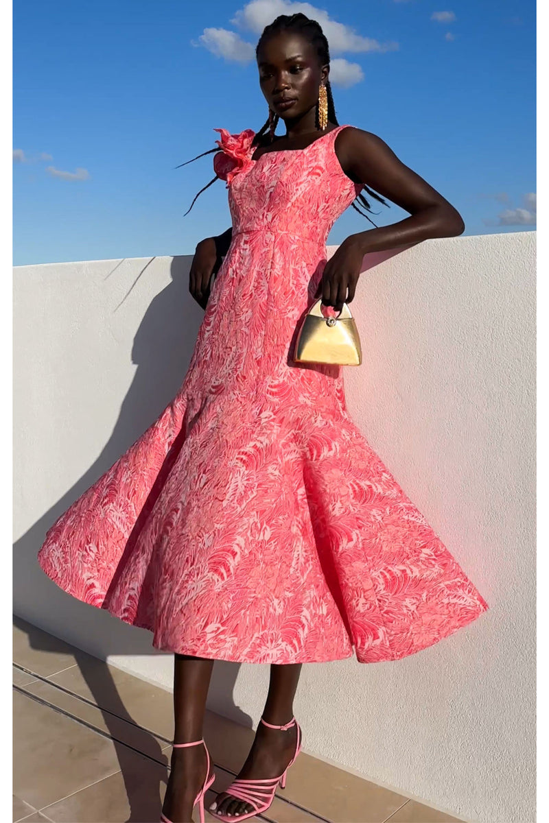 SACHA DRAKE Everlasting Blossom Dress with Capelet - Pink Jacquard ...