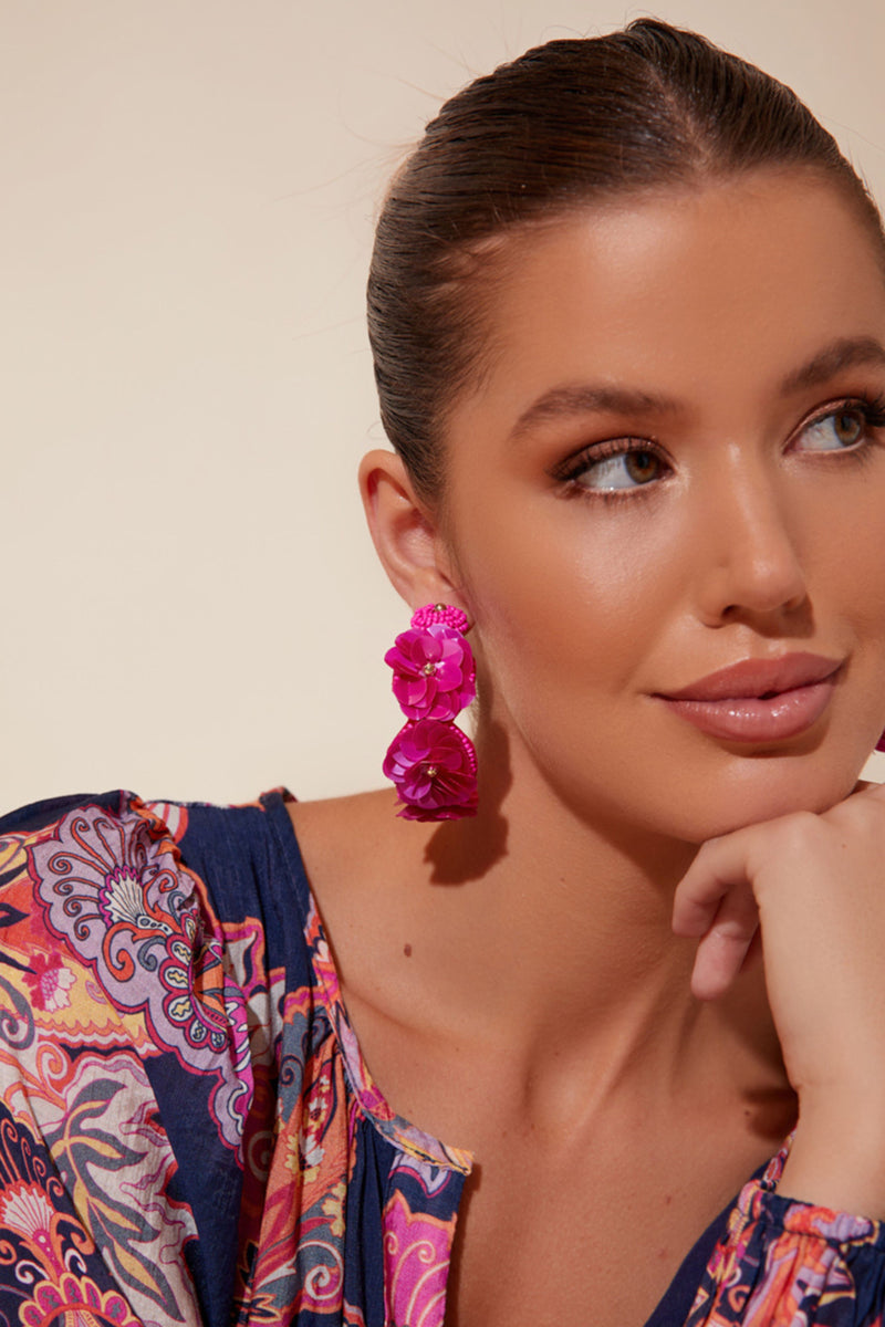 ADORNE ACCESSORIES Floral Sequin Hoops Earrings - Blue – Smoke ...