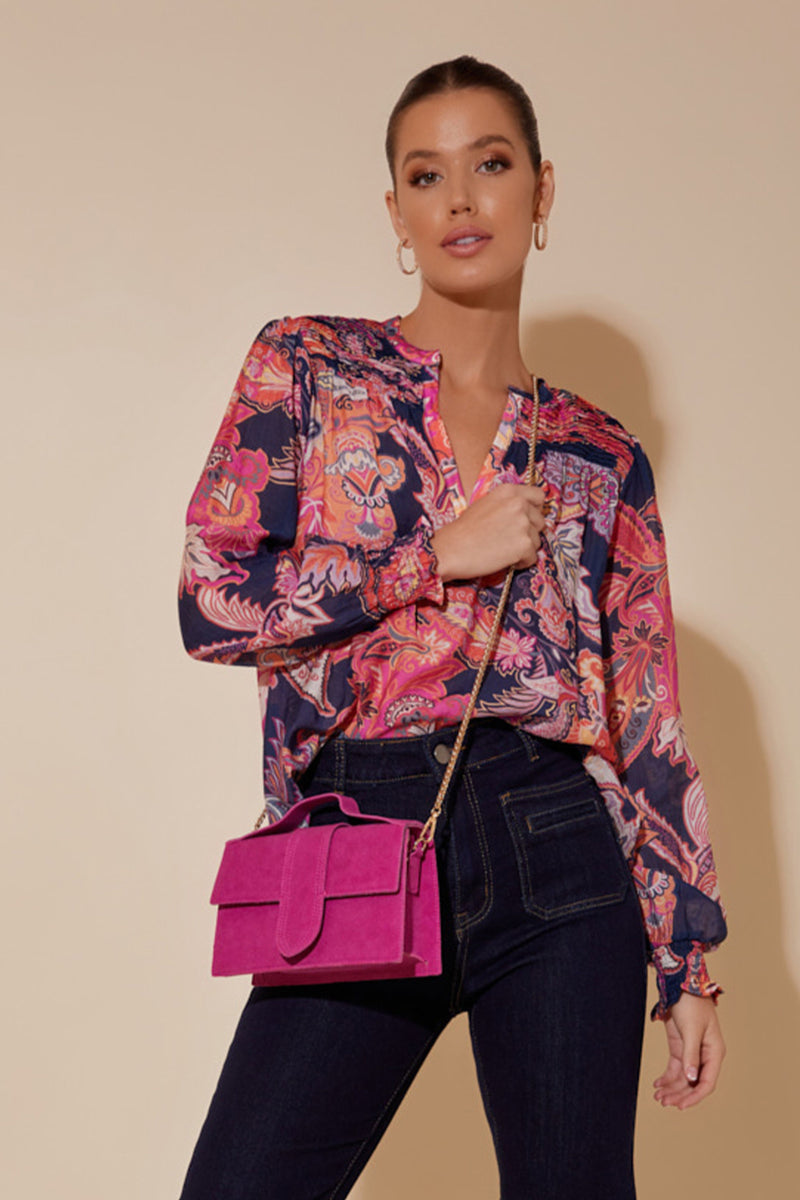 ADORNE ACCESSORIES Rylee Faux Suede Foldover Event Bag Fuchsia – Smoke ...