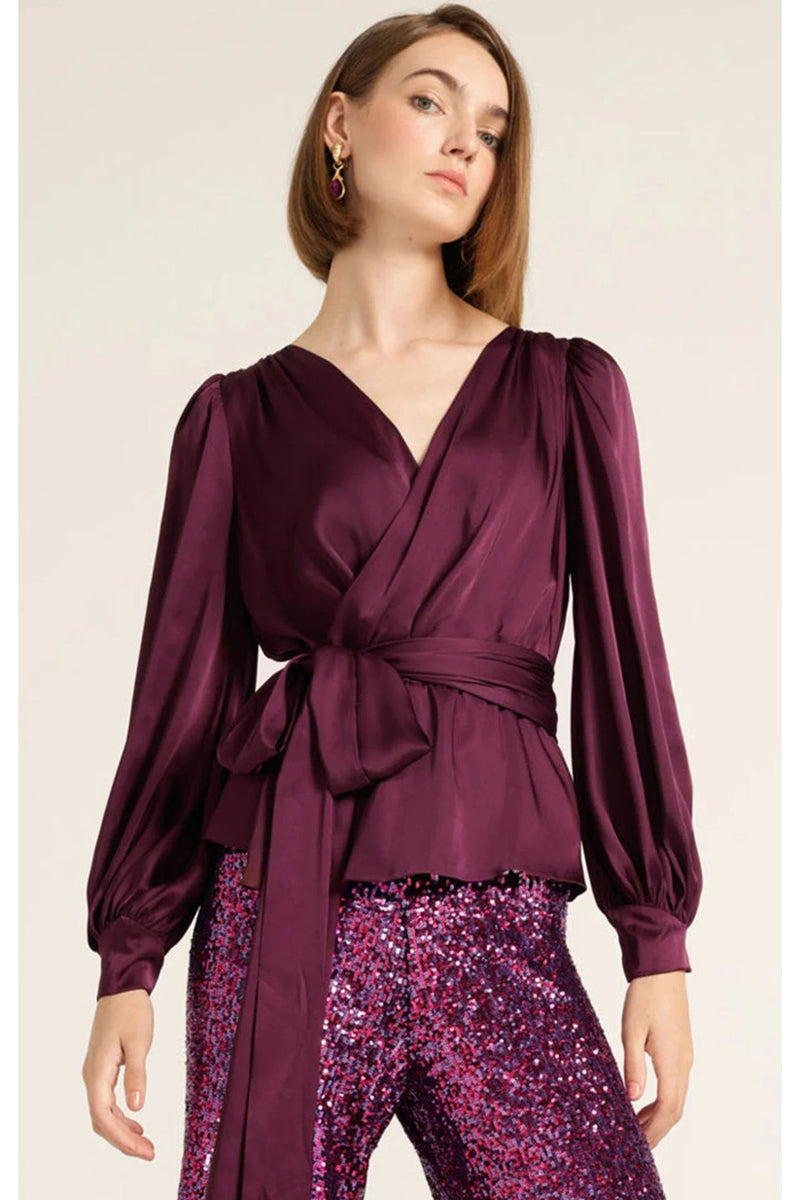 SACHA DRAKE STOCKISTS Satin Faux Wrap Top - Cherry – Smoke & Mirrors ...