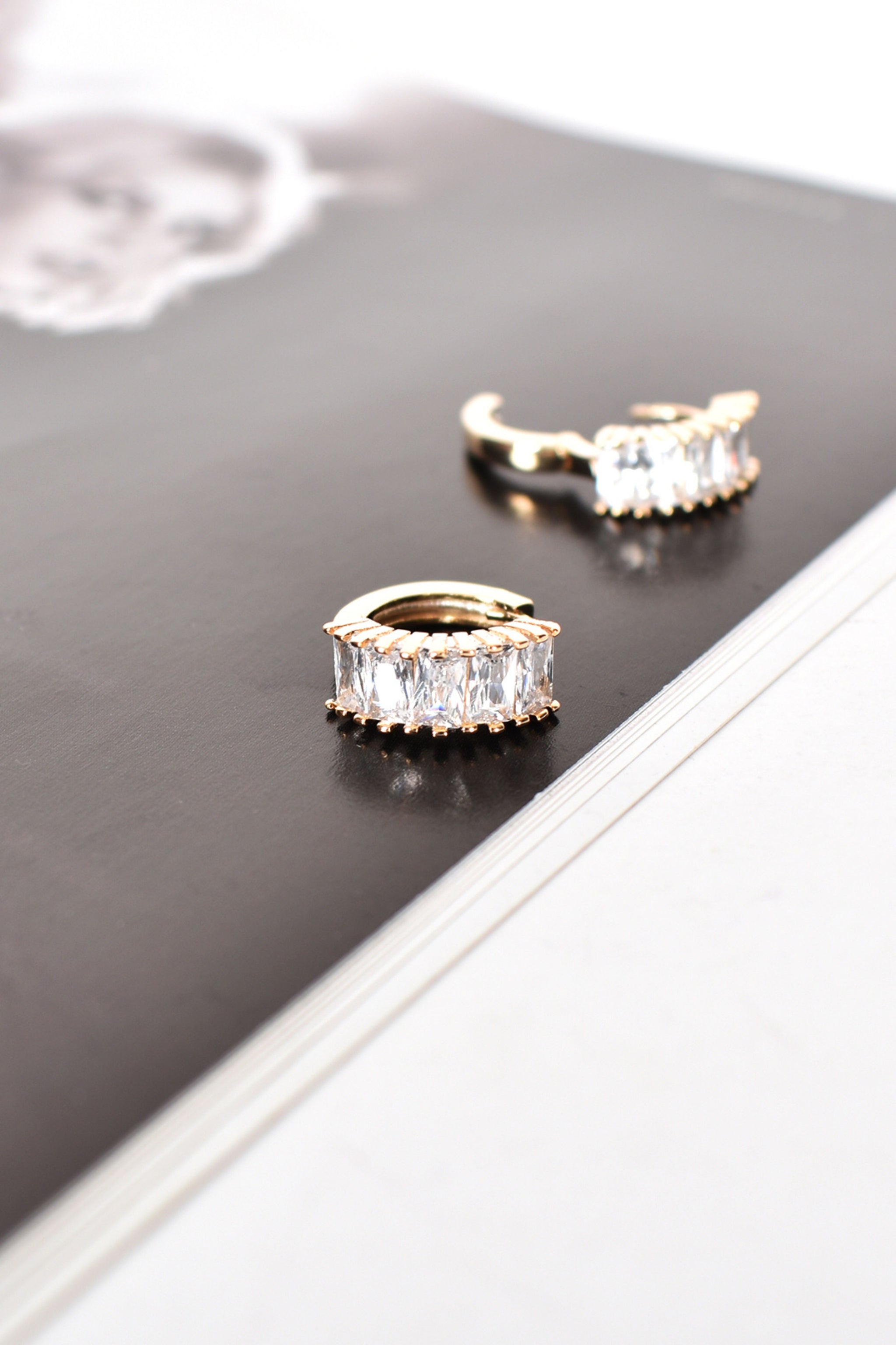 Diamante huggie earrings store