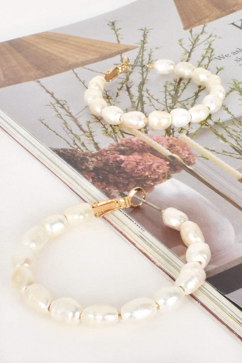 ADORNE ACCESSORIES Freshwater Pearl Metal Bead Mix Hoops - Gold – Smoke ...