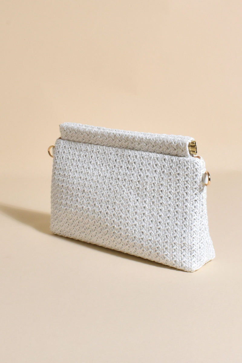 ADORNE ACCESSORIES Selina Clip Frame Woven Clutch - White – Smoke ...