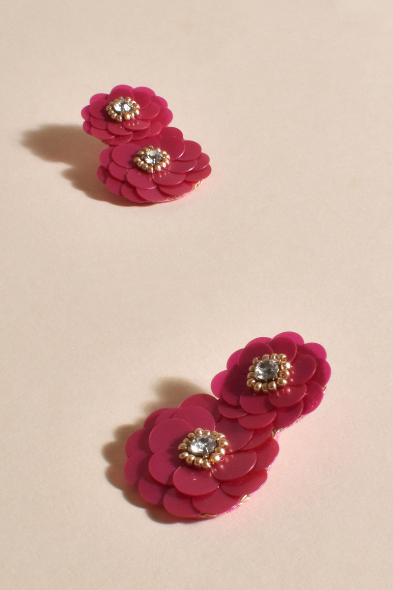 ADORNE ACCESSORIES Sequin Floral Drop Event Earrings Fuchsia Pink ...
