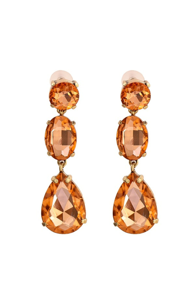 STATEMENT EARRING Candace Crystal Trio Drop Earrings Apricot – Smoke ...